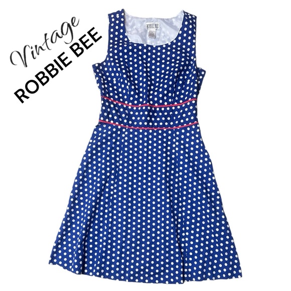 Robbie Bee | Dresses | Vintage 98s Robbie Bee Dark Blue White Polka Dot ...